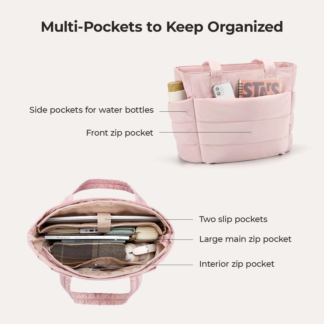 Bagsmart 20L Puffy Tote Bag with 15.6" Laptop Compartment | BAGSMART